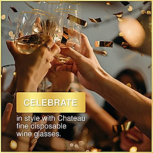 32 Pack Stemless Plastic Wine Glasses Disposable 12 Oz Gold Rim - Shatterproof Recyclable and BPA-Free, Stylish Drinkware for all Beverages, Cocktail Parties, Wedding Reception and Catered Events