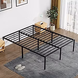 Bed Frame Metal Platform Bed Frame 18 Inch High Mattress Foundation No Box Spring Needed Heavy Duty Steel Slat Noise-Free Easy Assembly Under-Bed Storage (Queen)