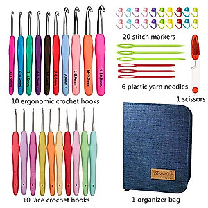 20 Sizes Crochet Hooks Complete Set,0.5mm-10mm Ergonomic Crochet Hooks with Case for Arthritic Hands