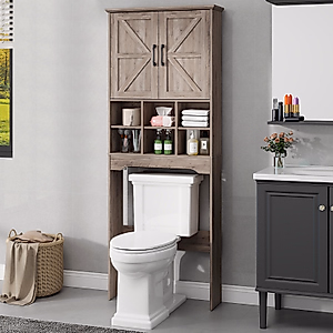 Befrases Over The Toilet Storage Cabinet with 2 Doors Storage Cabinet, Bathroom Storage Cabinet with Adjustable Storage Compartments, Suitable for Bathroom, Laundry Room, Small Spaces, Grey