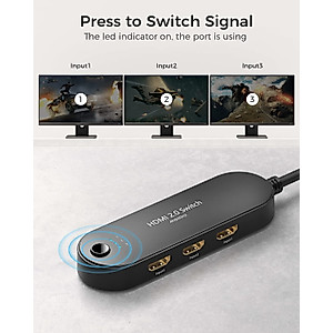 HDMI Switch 4K@60Hz, Vilcome 4K HDMI Splitter 3 in 1 Out, 3 Port Hdmi Switcher Box Supports UHD 3D HDR, Multi Port HDMI Hub Selector for Xbox PS3 4 5 TV Gaming Roku HDTV Fire Stick