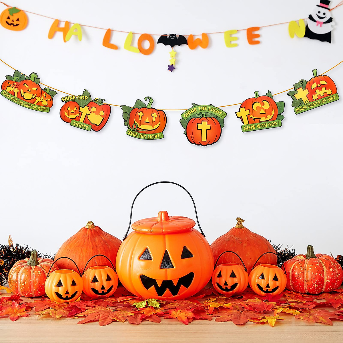 24 Pcs Thanksgiving Pumpkin Cutouts Halloween Jesus Cutouts Decor Thanksgiving Cardboard Door Sign Fall Autumn Wall Religious Holiday Decor for Christian Classroom Bulletin Board Party Favor Supplies