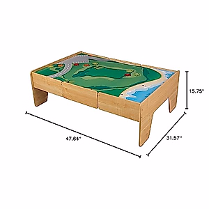 KidKraft Double-Sided Wooden Train and Activity Table with Built-In Storage Drawer, Natural ,Gift for Ages 3+