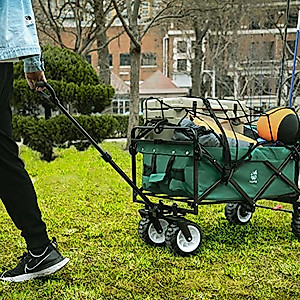 Collapsible Heavy Duty Beach Wagon Cart Outdoor Folding Utility Camping Garden Beach Cart with Universal Wheels Adjustable Handle Shopping (Green)