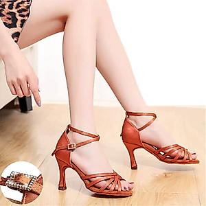 Aryatrion Latin Dance Shoes for Women Satin Professional Ballroom Salsa Cha-cha Practice Performance Dance Shoes 2 inch Size 7 WBBN537