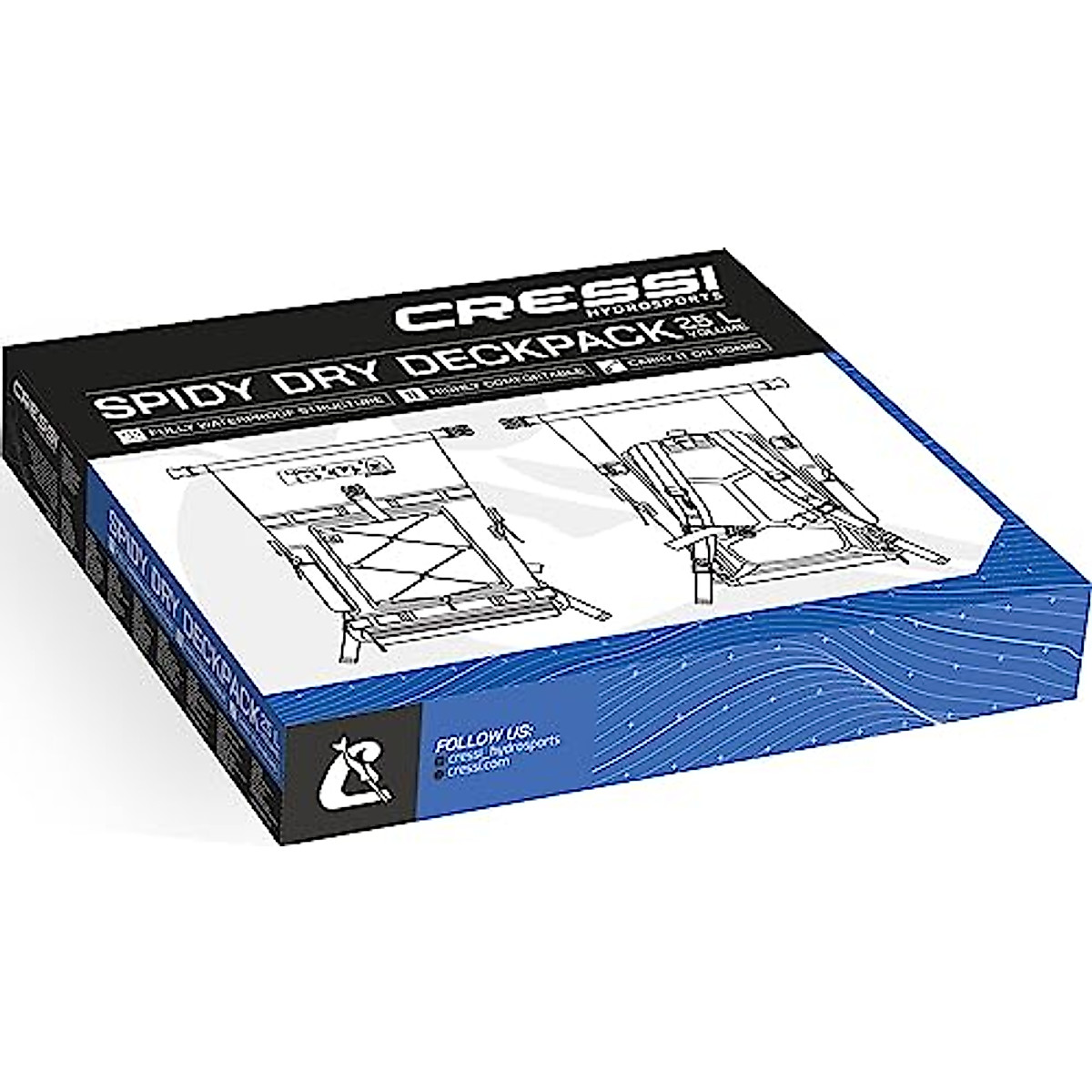 Cressi Waterproof Backpack - Watertight Zipper, Padded Shoulder, and Back Strap- Designed for Fixing to D-Rings on iSUP Boards - Spidy Dry: Designed in Italy,Black