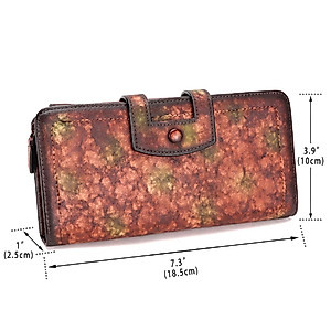 IVTG Genuine Leather Long Wallets for Women RFID Blocking Vintage Handmade Money Clip Card Holder with Zipper (Light Brown)