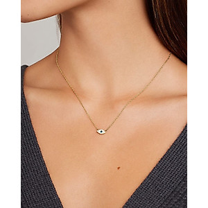 gorjana Women’s Evil Eye Pendant Necklace, Adjustable Link Chain w/White CZ and London Blue Nanogem Talisman, 18K Gold Plated