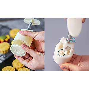 Mooncake Molds Set, Mid-Autumn Festival Hand-Pressure Moon Cake maker 6 pcs for baking, DIY Hand Press Cookie Stamps Pastry Tool(1 Mold, 6 Stamps). (50G)
