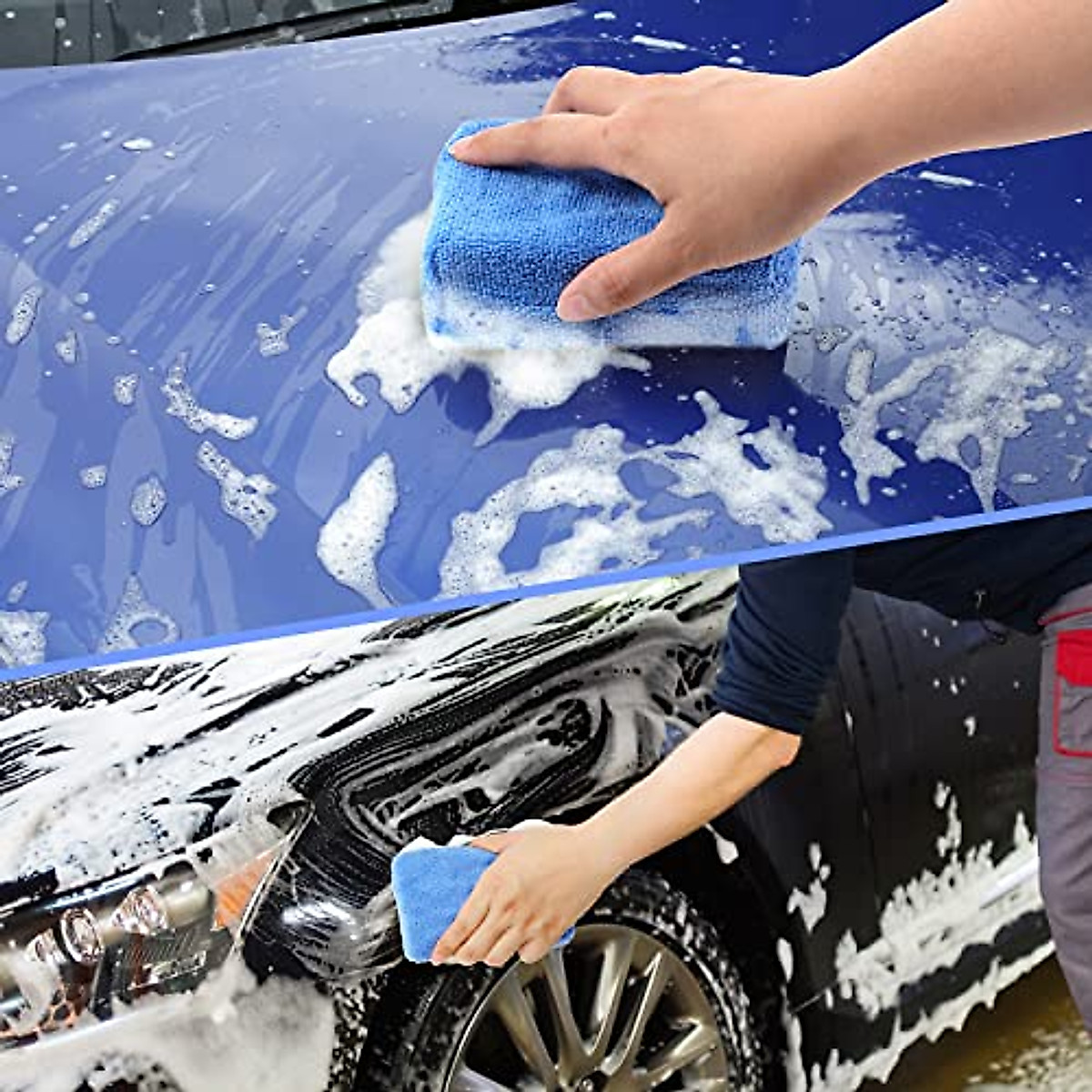 Tallew 12 Pack Microfiber Applicator Pad Microfiber Sponge for Car Include Round Wax Microfiber Applicator Rectangle Car Drying Towel Exterior Auto Detailing Kit for Cleaning (Blue)