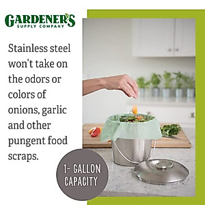 Gardener's Supply Company Brushed Stainless Steel Kitchen Compost Pail | Holds 1 Gallon of Food Scraps for Organic Indoor Composting | 7-1/4" D x 7" H