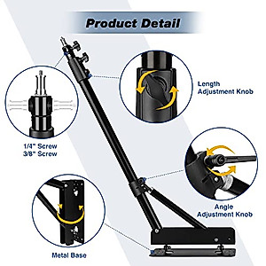 iFongsh 51"/130cm Adjustable Wall Mount Triangle Boom Arm with 9.8"/25cm Metal Flexible Tube Arm, Support 180° Rotation for Ring Light, Monolight, Softbox, Strobe Light, LED Video Light