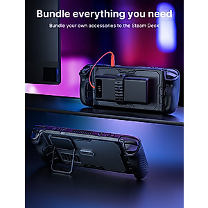 JSAUX PC0104 ModCase for Steam Deck, Steam Deck Case with Detachable Front Shell Include Protective Case, Face Cover,Metal Bracket and Strap-Basic Set