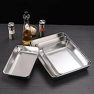 Stainless Steel Rectangular Food Trays Barbecue Fruit Bread Storage Plate Kitchen Steamed Deep Pans Dish Bakeware Baking Tools (26x20x5cm)