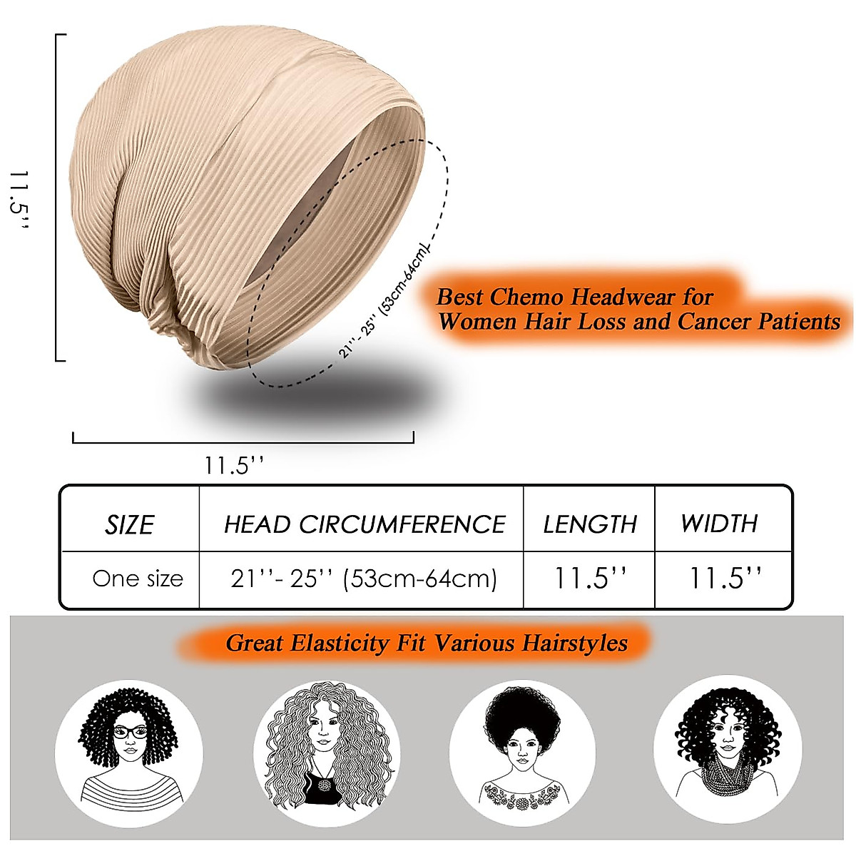 Wimnkuv 2 Pcs Pleated Head Wraps Scarf Turban, Chemo Caps for Cancer Patient, Cancer Headwear for Women