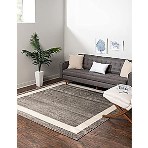 Unique Loom Del Mar Collection Area Rug-Transitional Inspired with Modern Contemporary Design, Square 8' 0" x 8' 0", Gray/Ivory