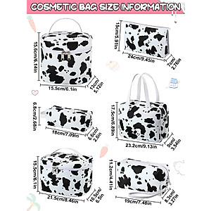 6 Pieces Makeup Bag Set Travel Cosmetic Bag Cow Print Makeup Bag Gifts for Women Bag Organizer with zipper Portable Makeup Case Cute Toiletry Bags Pouch Bags PU Leather Washable Waterproof