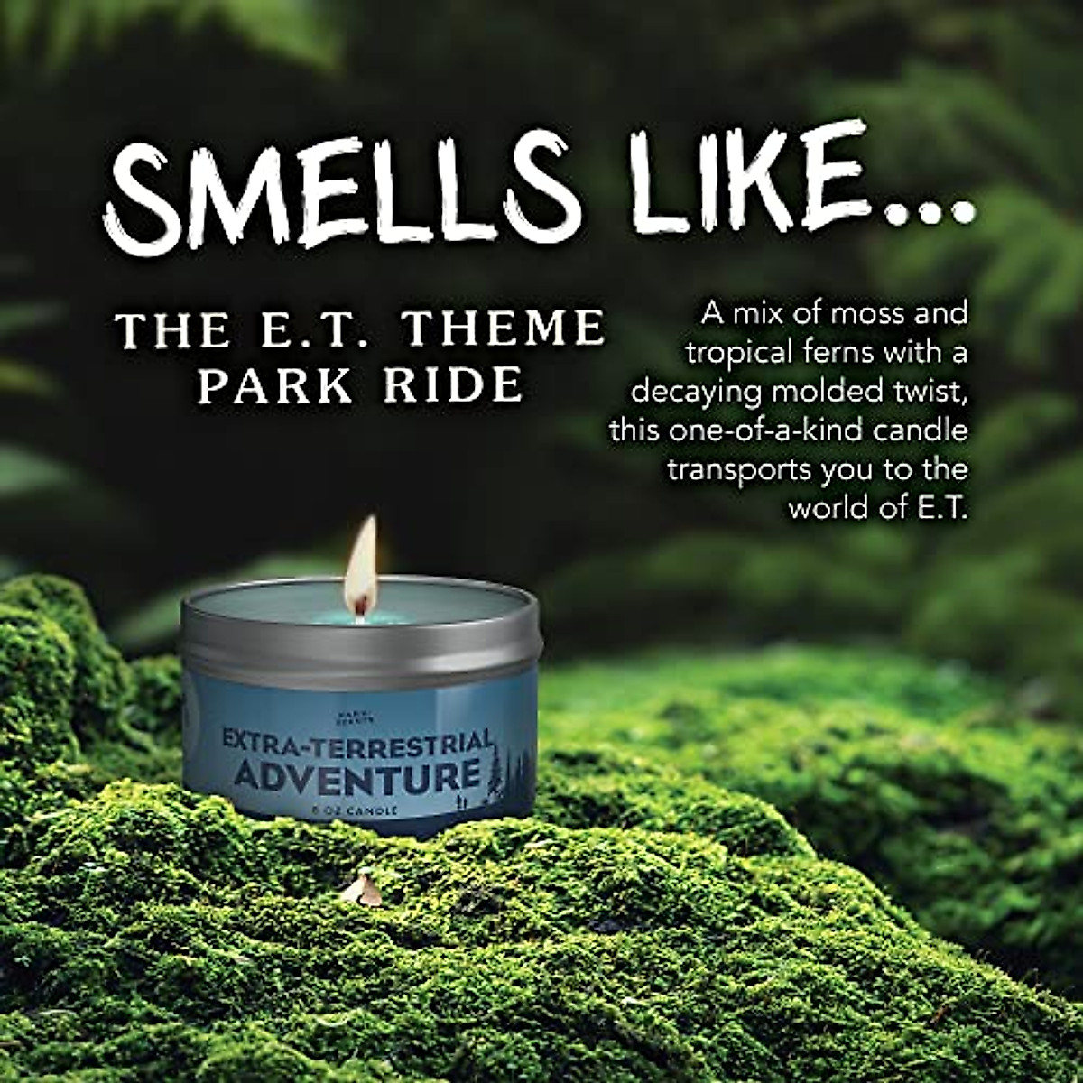 Park Scents ET Extra-Terrestrial Adventure Candle Soy, Handmade in The USA Accurate Smell Like The Scent of The Forest Queue at E.T. Ride Universal Studios Orlando E.T. Merchandise (8 oz. Tin)