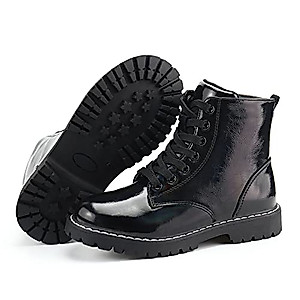 firelli Kids Ankle Boots Boys Girls Side Zipper Lace Up Work Boots Combat Boots (3 US,Black)