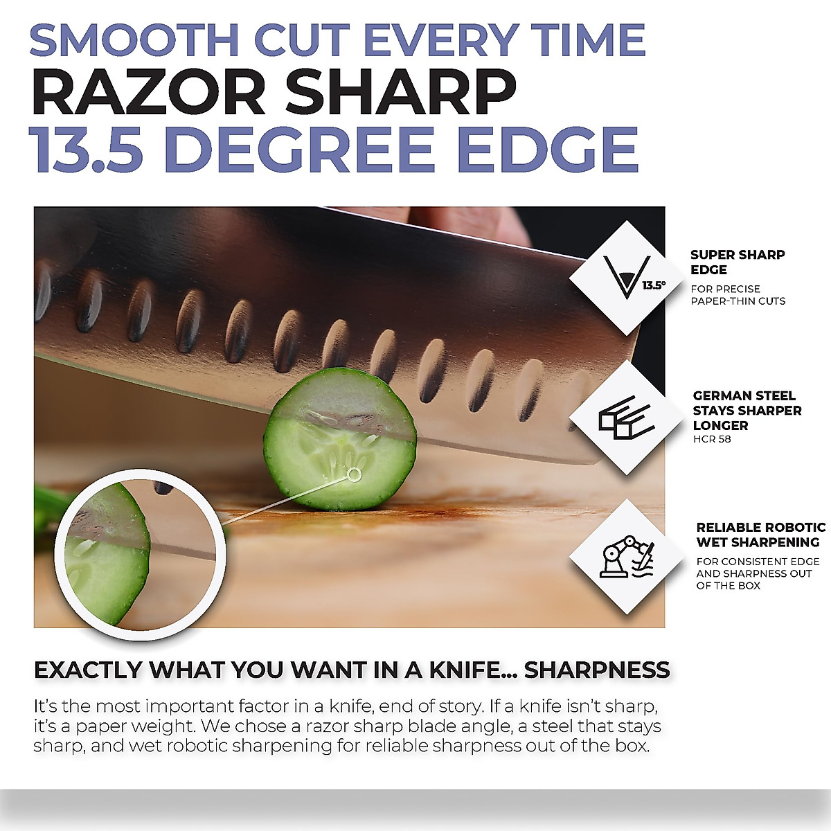 FOXEL Best Nakiri Knife 5.76 Inch Square Vegetable Knife - Hallowed Edge Razor Sharp German High Carbon Steel - Full Tang Balanced Handle for Produce, Fruits, and Veggies