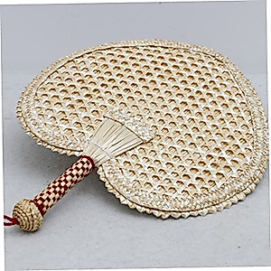 Abaodam 3 Pcs Straw Fan Paper Fans Decoration Japanese Fan Party Fan Woven Handheld Fan Vintage Home Decor Hand Rocker Fan African Decor Seagrass Rattan Fan Heart-Shaped Travel Polyester