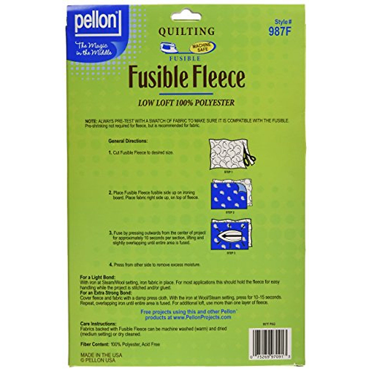 Pellon White Fusible Fleece 22" x 36" Packages, Pack 1