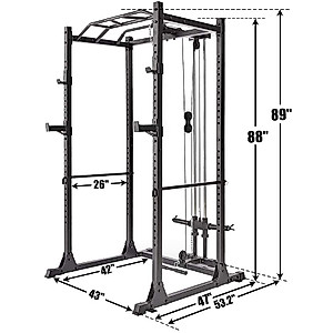fissfire Power Cage with LAT Pulldown Home Gym 1200lbs Workout Equipment LAT Pulldown Pulley System Attachment