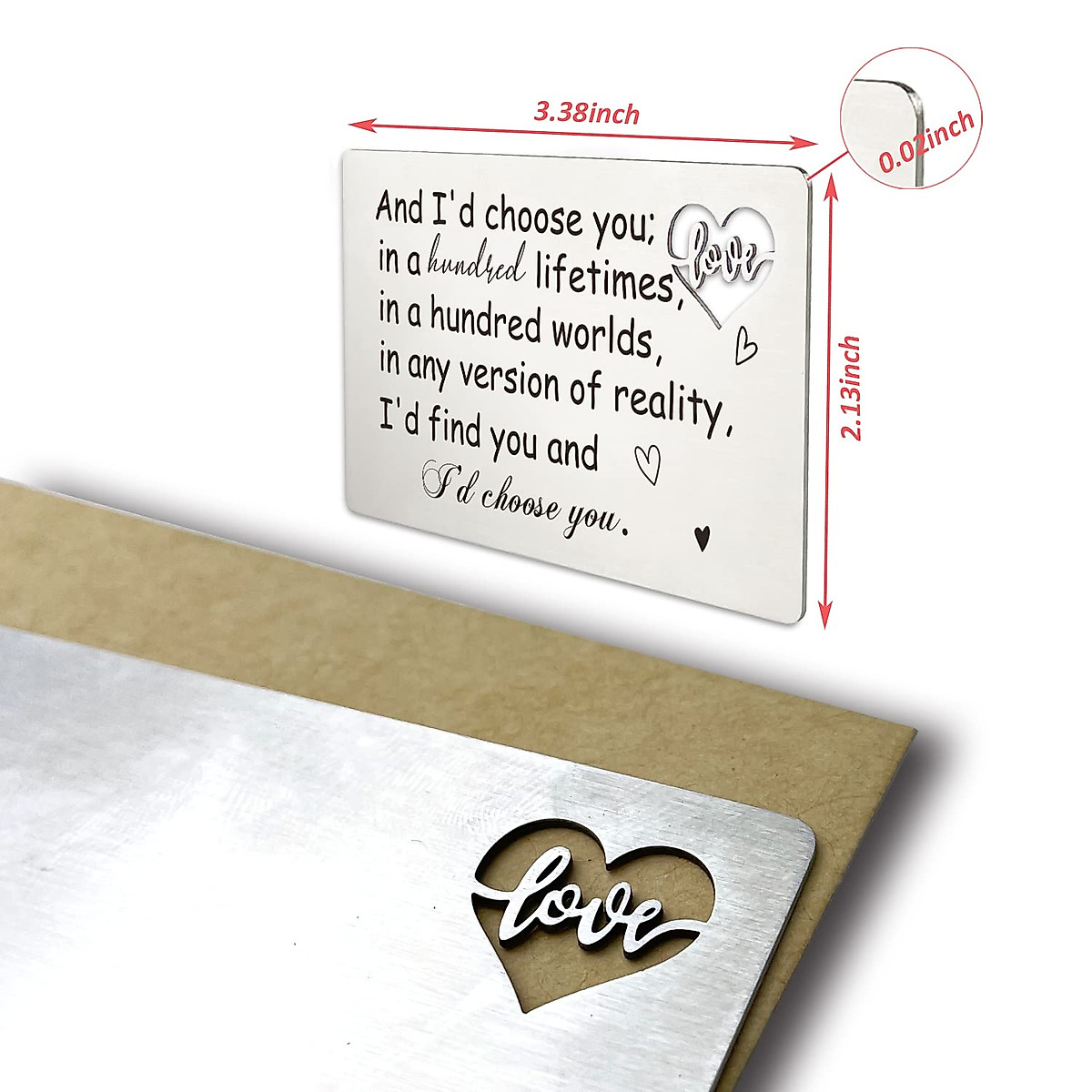 YODOCAMP Engraved Wallet Card Insert Anniversary Card Gifts for Husband, I'd Choose You Groom's Gifts for Him, Romantic Gifts Metal Love Note for Men Birthday