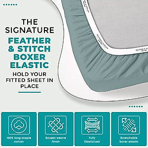 Feather & Stitch New York 1 Piece Fitted Sheet Full Size, 100% Cotton 18 inch Extra Deep Pocket, 500 Thread Count Premium Ultra Soft Sateen Weave, Elastic Fit Mattress Stretchable - Granite Green