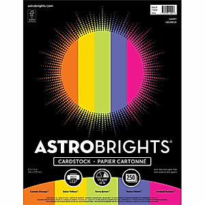 Astrobrights Colored Cardstock, 8.5" x 11", 65 lb., Happy Assortment, 250 Sheets