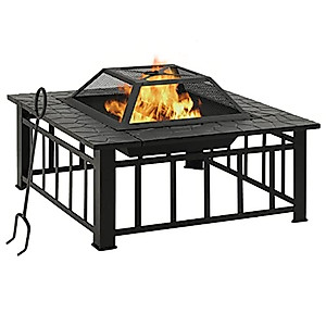 Loibinfen Garden Fire Pit with Poker 31.9"x31.9"x18.5" XXL Steel, Weight (32.94 lbs)