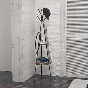 Kiimeey Coat Rack Industrail Metal Freestanding Corner Coat Stand With 2 Shelf