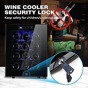 Miladred 12 Bottle Wine Cooler Refrigerator,Wine Fridge Freestanding with Lock & Digital Temperature Control Fridge Glass Door,Mini Wine Cabinet for Red, White, Champagne or Sparkling