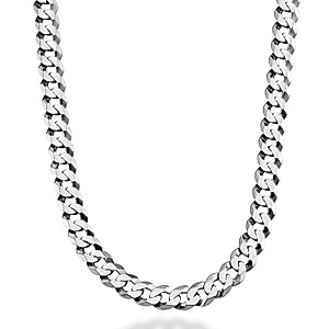 Miabella Solid 925 Sterling Silver Italian 9mm Solid Diamond-Cut Cuban Link Curb Chain Necklace For Men- and women, Made in Italy