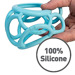 OgoBolli Grippi Baby Bottle Holder and Sensory Teether Toy for Babies - for 2.4"-3" Wide Bottles - Made from Safe, Stretchy Silicone, Non-Toxic, PVC, BPA and Phthalate Free - Ages 6+ Months - Blue