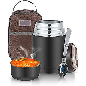 lazycozy® Thermos Food Containers for Hot Food, 27 oz, Soup Thermos with Foldable Spoon, Stainless Steel Vacuum Insulated Food Jar, Leak-Proof, with Carry Bag, Keep Hot/Cold for 12 Hours