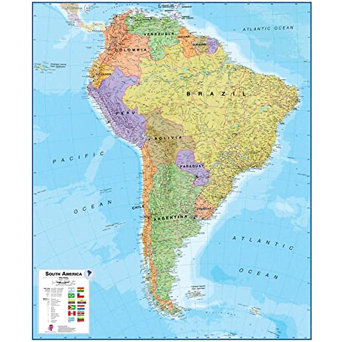 24x29in South America Political Map 【Laminated】