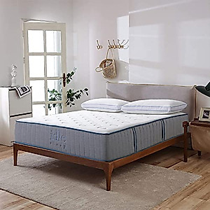 Memory Foam and Innerspring Hybrid Mattress, 14 Inch Double-Sided Cal-King Size Mattress with 2 Bonus Pillows, Flippable Mattress with Breathable Soft Fabric Cover, Bed-in-a-Box, Medium and Firm