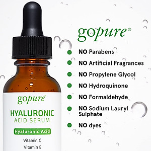 goPure Hyaluronic Acid Serum - Face Serum for Glowing Skin with Vitamin C and E, and Green Tea, Anti-Aging Serum to Visibly Improve Dry and Wrinkled-Looking Skin - 1 fl oz