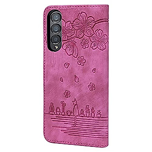EAXER for Samsung Galaxy Z Fold 3 Case, Shockproof Sakura Leather Card Slots PU Wallet Case Cover (Rose)