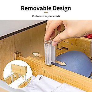 AISHIY Upgrade Bamboo Drawer Divider System,Adjustable Drawer Organizers,Expandable Utensil Organization System for Kitchen,Dressers and Bathroom,4 Divider with 6 Insert and 12 Divider Clips（17-22in）