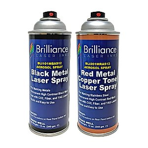 12 Oz - BLI101, BLI201 - Aerosol Red (Copper Tone) and Black Laser Ink for Metals Marking - CO2 Laser - Fiber Laser - YAG, Durable, Permanent, High Contrast, Brilliance Laser Inks