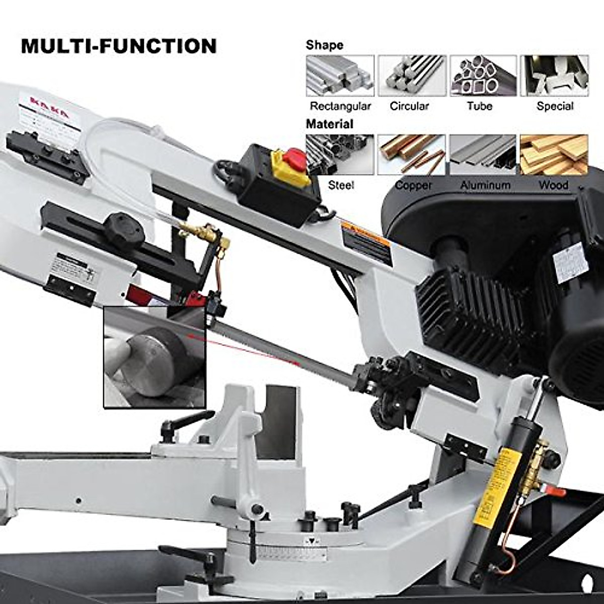 KAKA INDUSTRIAL BS-712R, 7"x12" Metal Band Saw, the bow can be swiveled between 45° and 90°Solid Design, Metal Cutting Band Saw, High Precision Metal Band Saw with 1.5HP motor 115V230V-60HZ 1PH