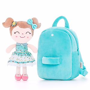Gloveleya Kids Backpacks Girls Backpack Plush Bags with Soft Baby Doll Green 9"