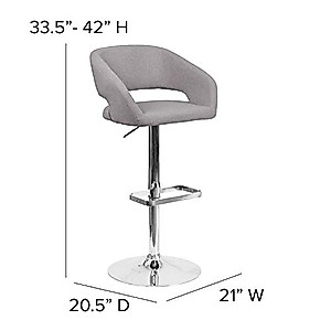 Flash Furniture Erik Comfortable & Stylish Contemporary Barstool with Rounded Mid-Back and Foot Rest, Adjustable Height - Gray Fabric with Chrome Base