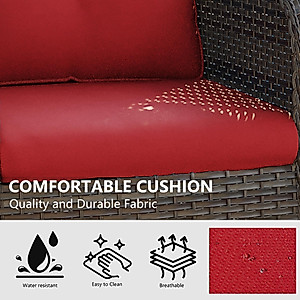 MeetLeisure Outdoor 360 Degree Swivel Rocker Patio Chairs Sets of 2 and Matching Side Table - 3 Piece Patio Wicker Glider Chairs with Olefin Cushions(Mixed Grey/Red)