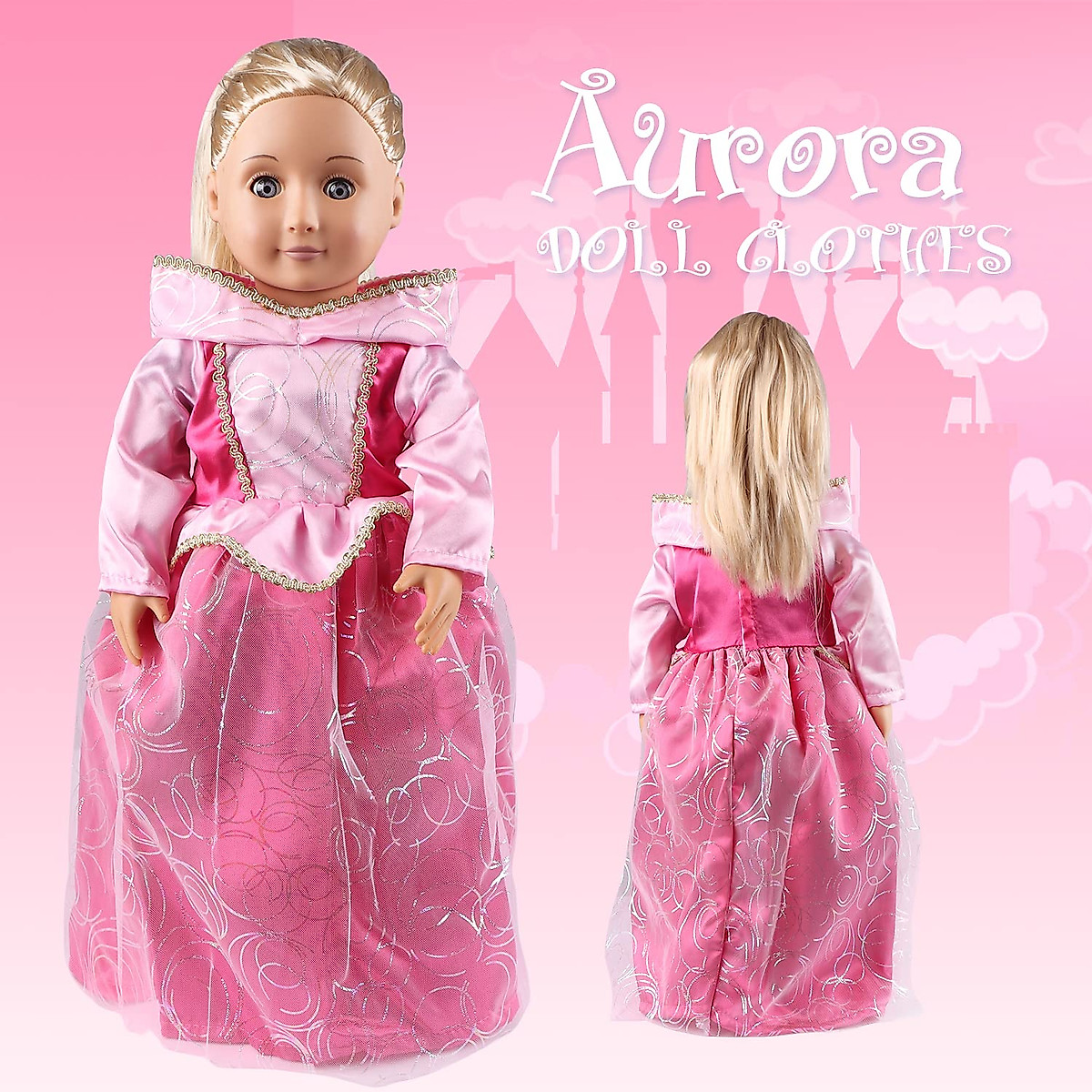 18 Inch Doll Clothes 6PCS Dress Set Includes Snow White, Jasmine, Elsa, Aurora,Merida and Mulan Fits 18 Inch American Doll Girl Princess Clothes