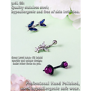 Eakxnig 14G Belly Button Ring Stainless steel Dangle Belly rings Snake Glow Dark Round Cubic Zirconia Navel Barbell Body Piercing Jewelry For Women 3/8inch 10mm silver,rose,purple,black men belly ring
