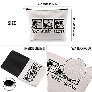 G2TUP Gambler Gift Casino Lover Gift Eat Sleep Slots Makeup Bag Slot Machine Casino Gambling Accessories Pouch Gambling Gift Slot Machine Themed Cosmetic Bag (Eat Sleep Slots White Bag)