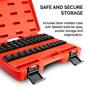 NEIKO 02433A 3/8” Drive Standard and Deep Metric Impact Socket Set | 26 Pieces | Metric 7mm to 19mm | Premium Cr-V Steel | 6-Point Hex Design | Corrosion Resistant Black Phosphate Coating